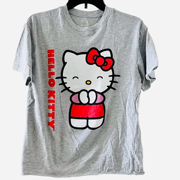 Sanrio | Tops | Sanrio Hello Kitty Light Grey Kitty Smile Graphic ...